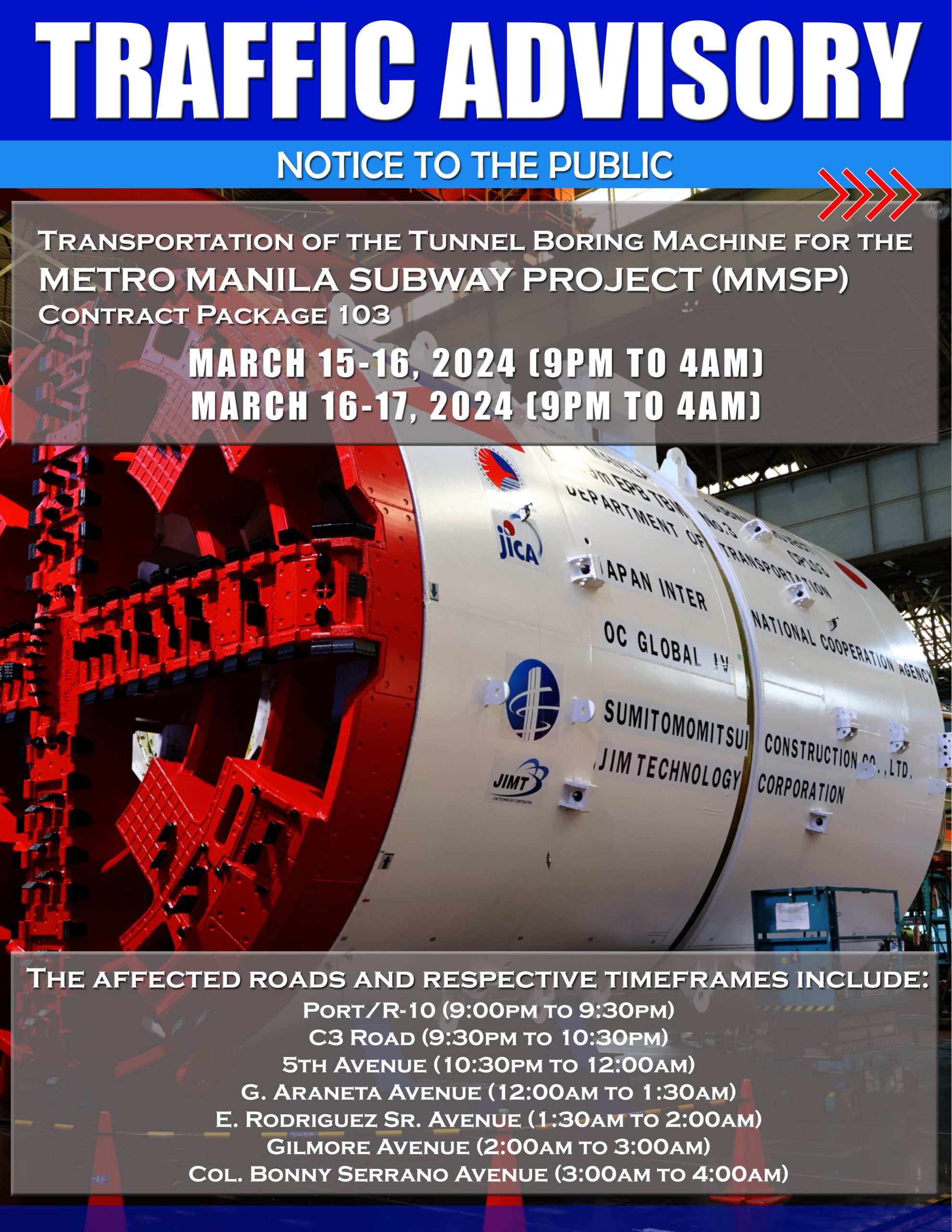 Traffic Advisory: TBM for Camp Aguinaldo – SUMITOMO MITSUI CONSTRUCTION ...