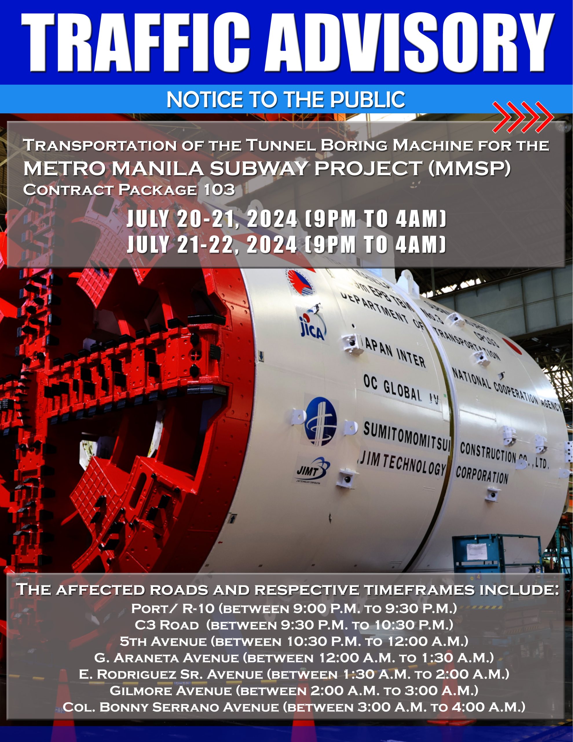 Traffic Advisory: Third (3rd) TBM for MMSP-CP103 Transportation ...